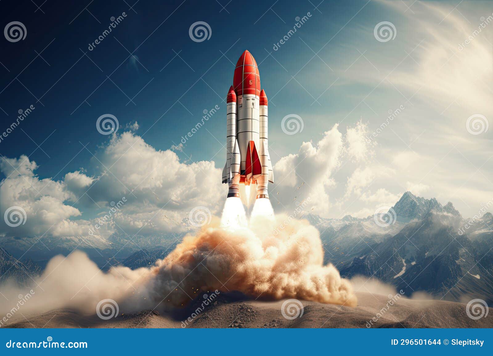 Rocket Taking Off in Dark Sky Stock Photo - Image of mission, fire ...