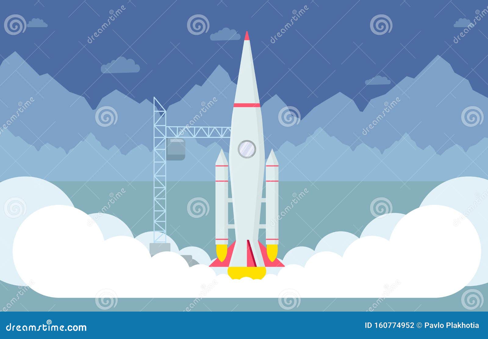 Rocket Taking Off Flat Vector Illustration. Spaceship Takeoff Testing ...