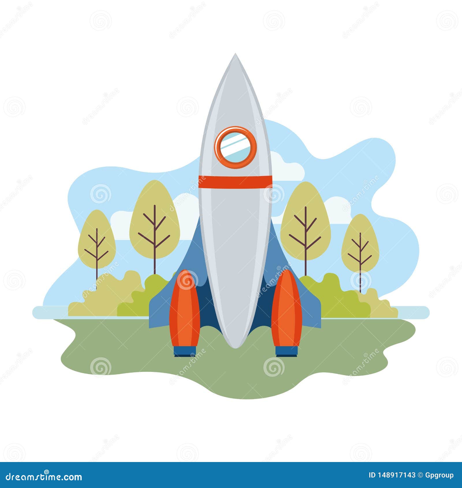 Rocket Taking Off in Landscape of Background Stock Vector ...