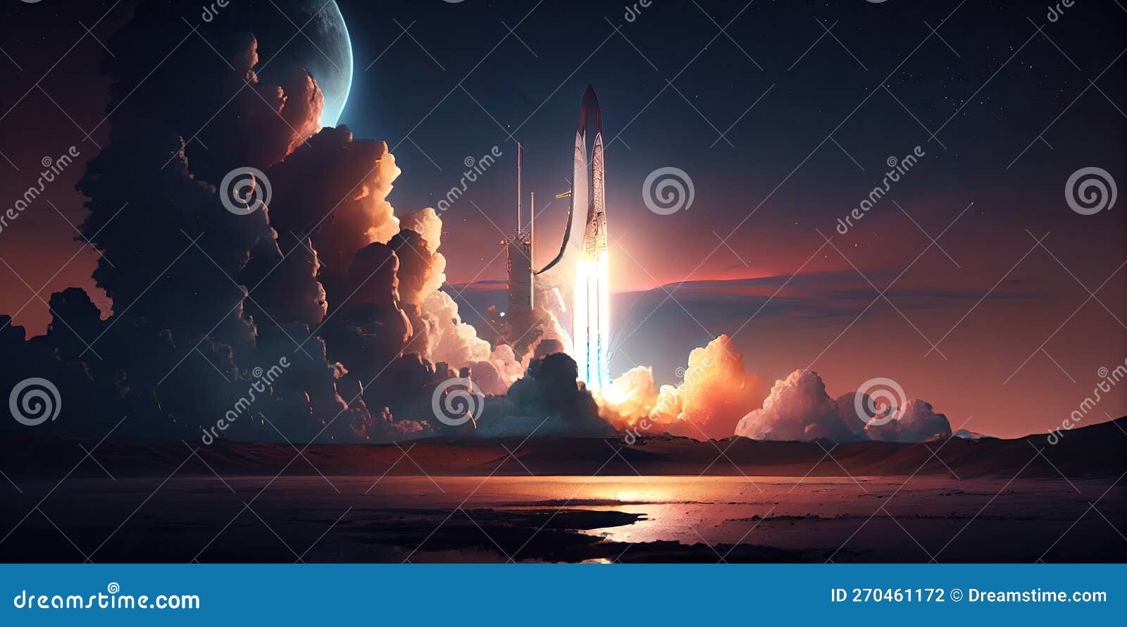 Rocket Taking Off from a Planet. Illustration. AI Stock Illustration ...