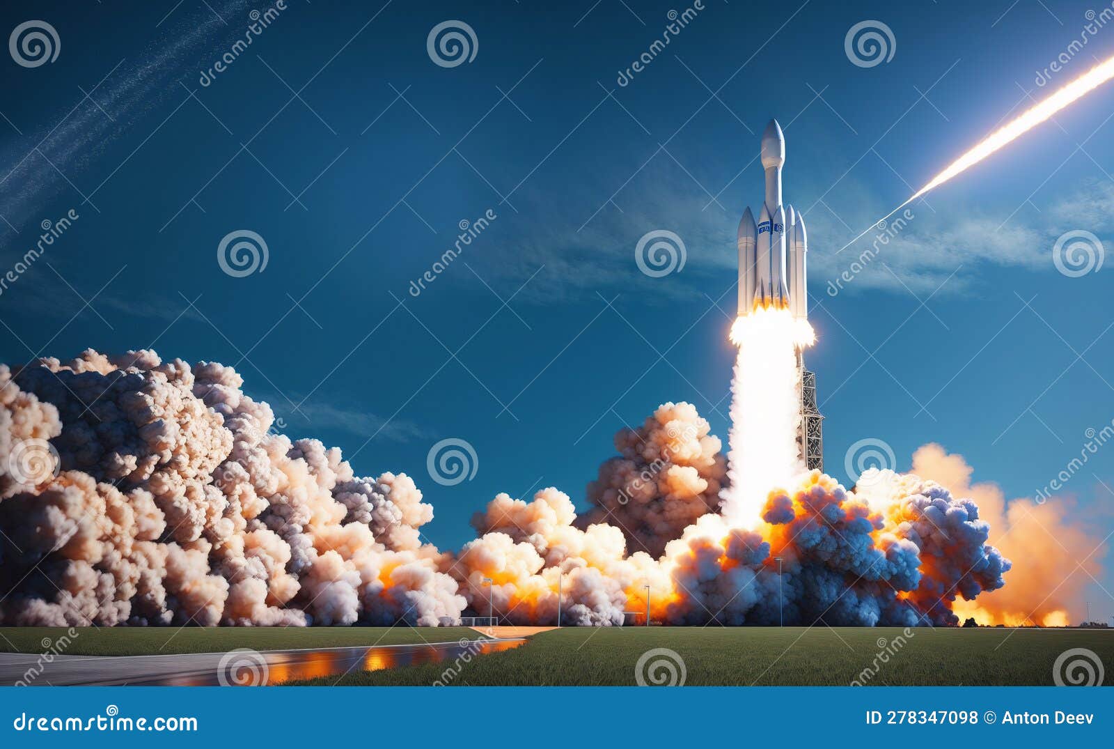 Rocket Taking Off into the Sky. Space Rocket Taking Off from the Ground ...
