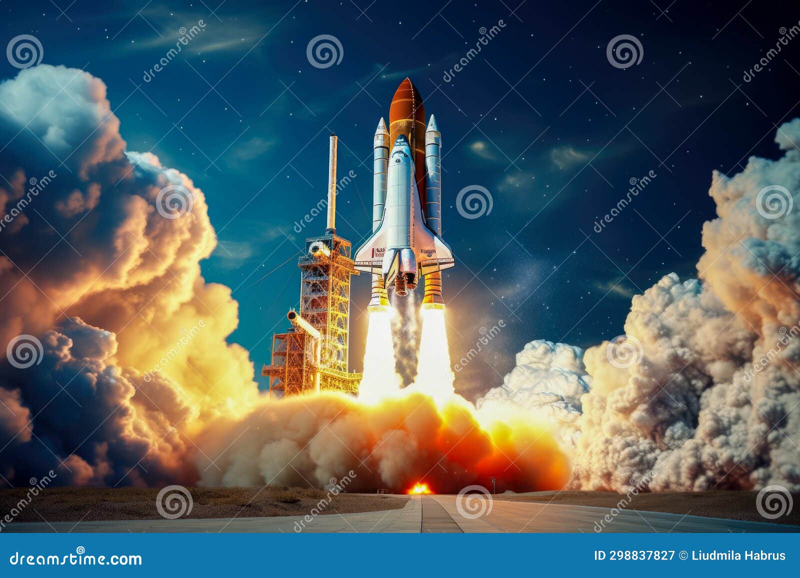 Rocket Taking Off into Space. Stock Illustration - Illustration of ...