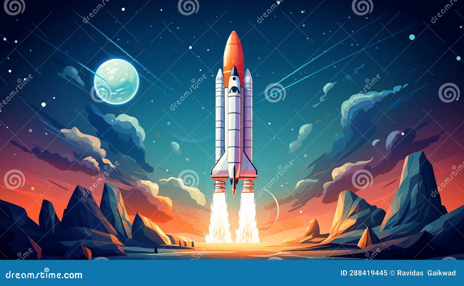 Rocket Taking Off into Space Illustration AI Generated Stock ...
