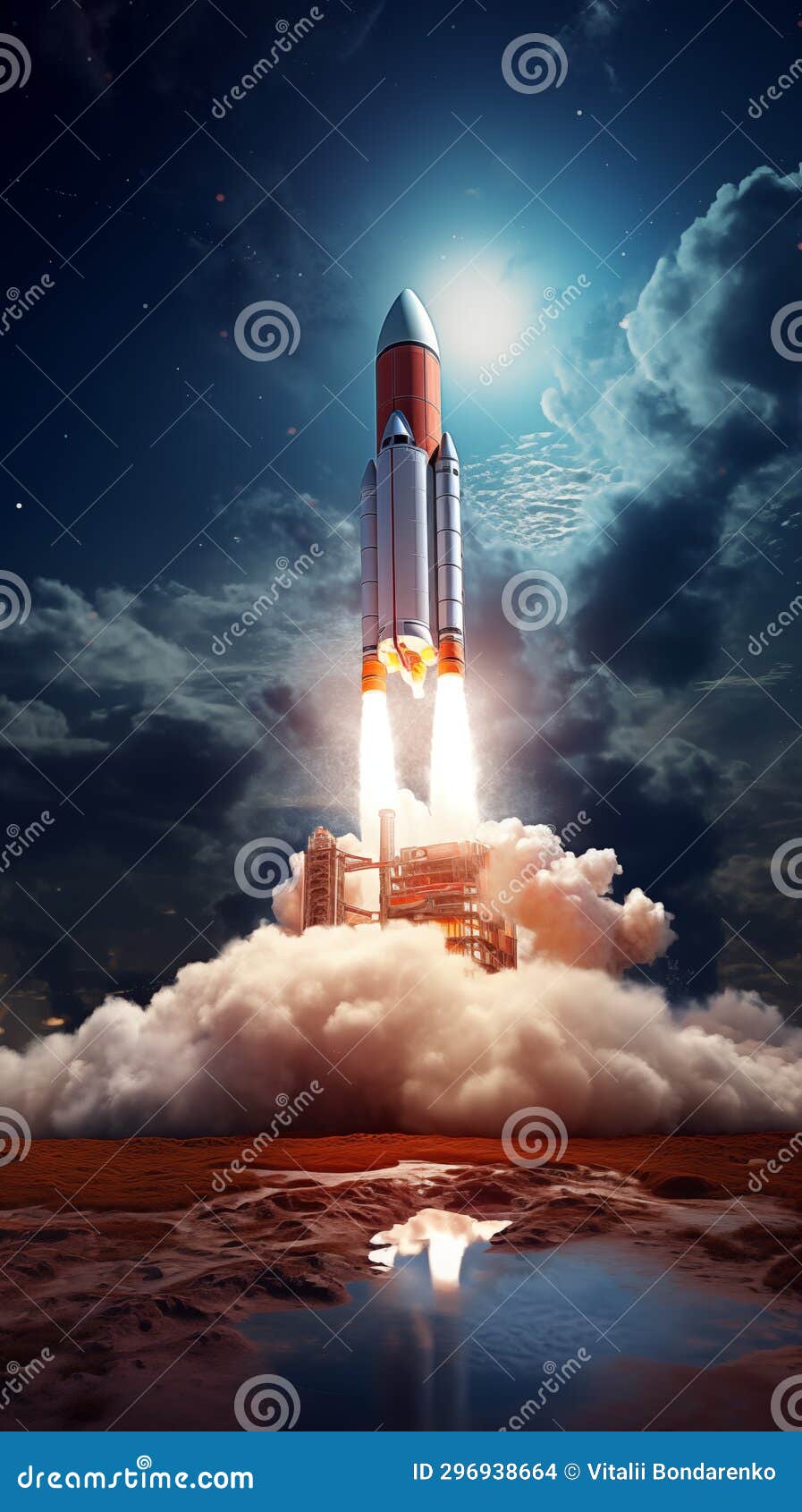 Rocket Taking Off into Space. Mixed Media. Stock Photo - Image of ...
