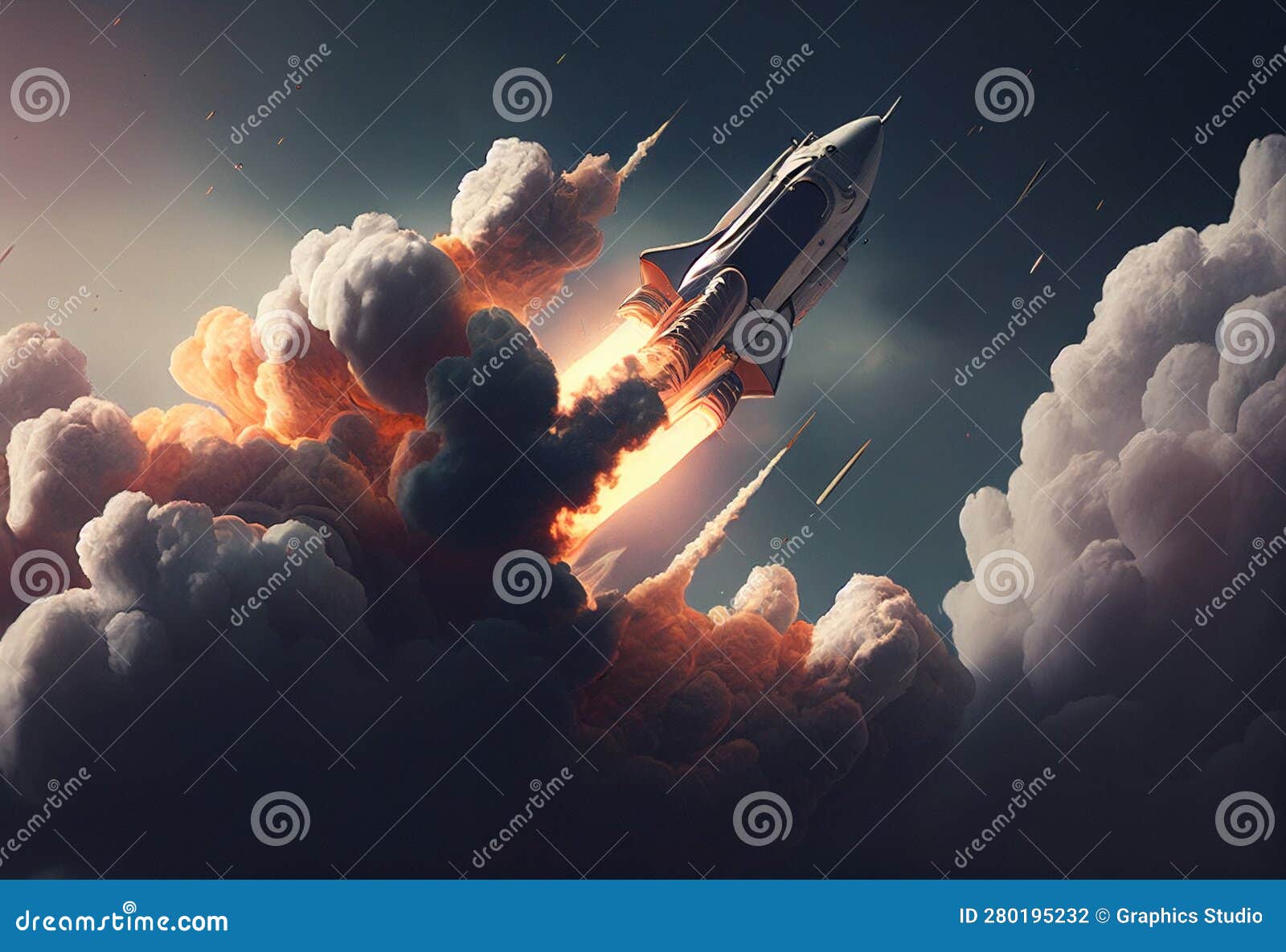 Rocket Taking Off into Space. Mixed Media. Mixed Media Stock ...