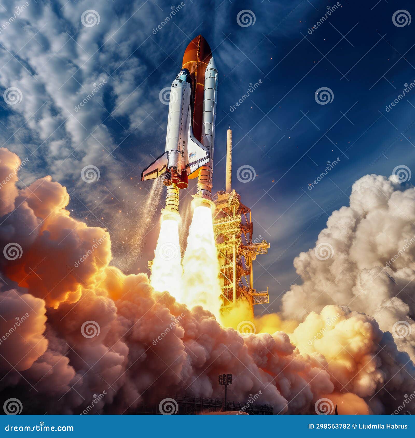Rocket Taking Off into Space. Stock Photo - Image of planet, galaxy ...