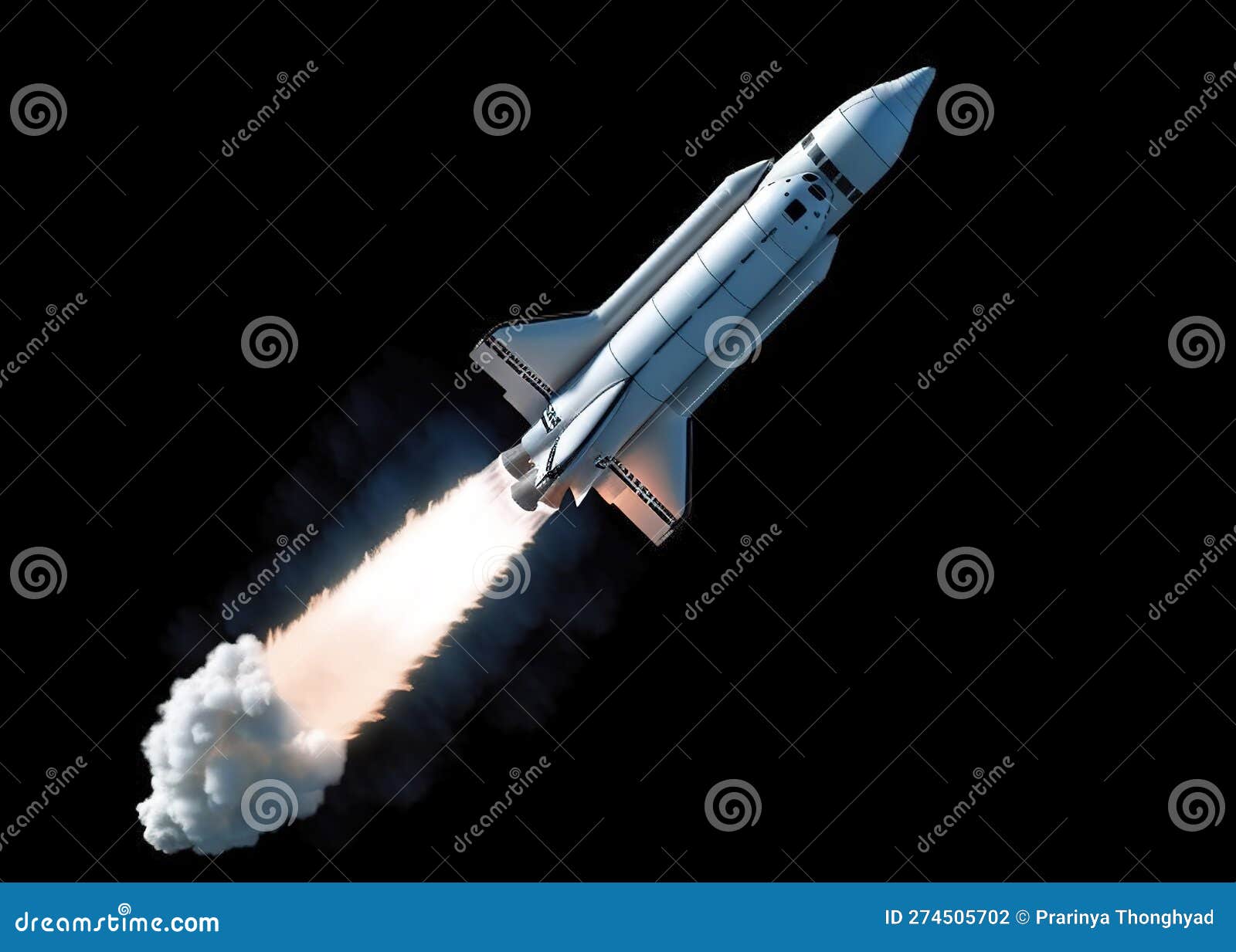 Rocket Taking Off into Space. Rocket with Smoke Flies into Space ...