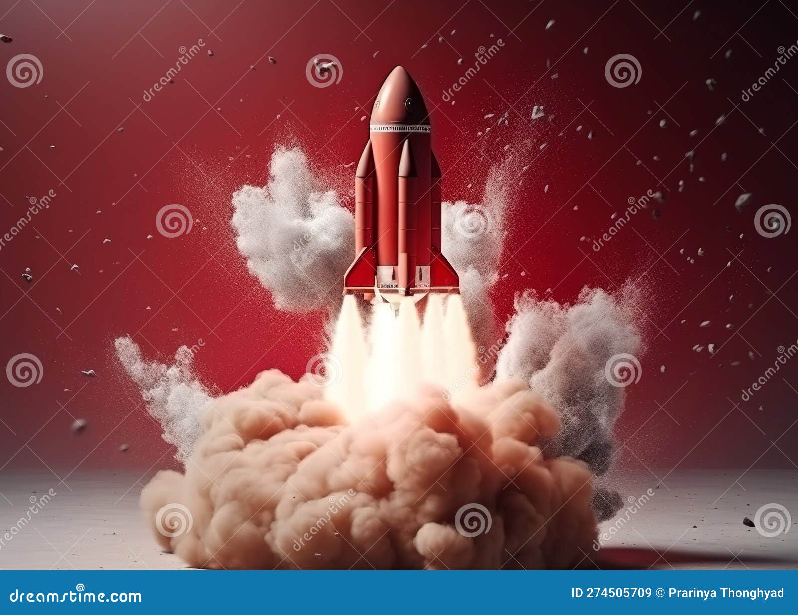 Rocket Taking Off into Space. Rocket with Smoke Flies into Space ...