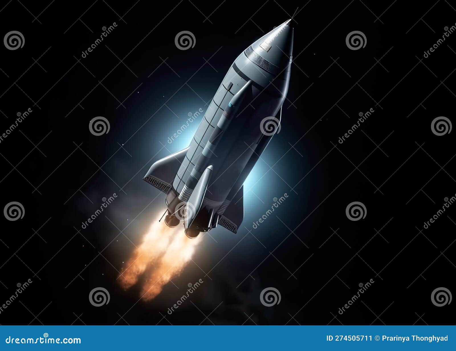 Rocket Taking Off into Space. Rocket with Smoke Flies into Space ...
