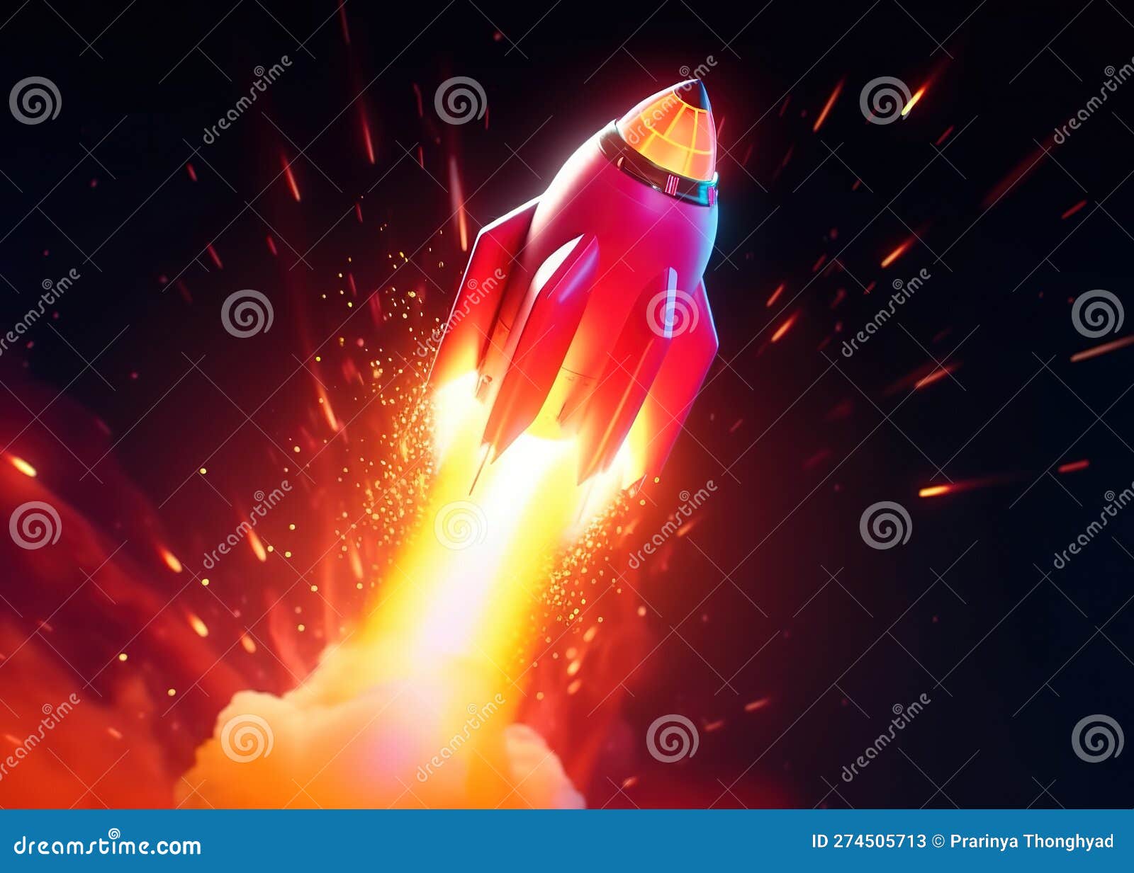 Rocket Taking Off into Space. Rocket with Smoke Flies into Space ...