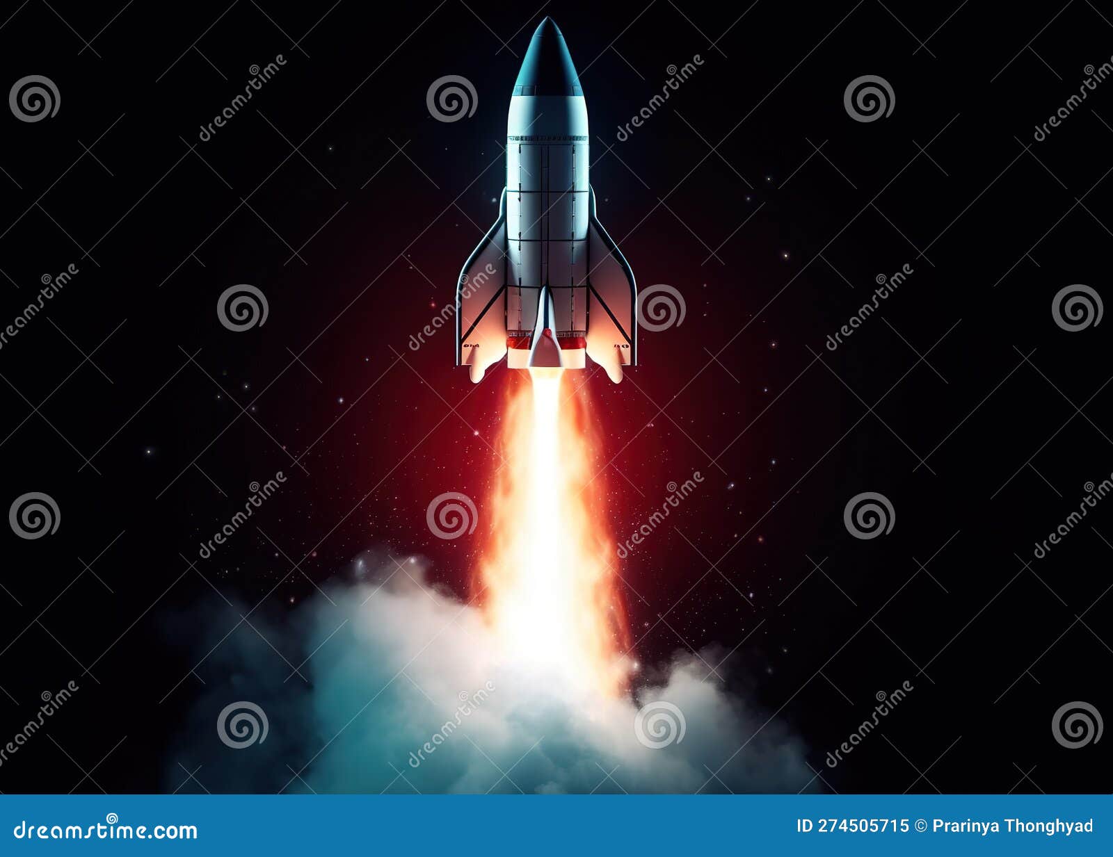 Rocket Taking Off into Space. Rocket with Smoke Flies into Space ...