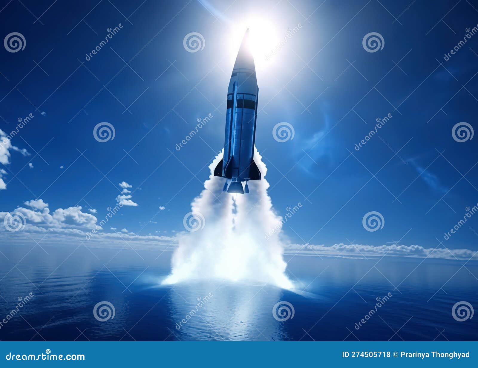 Rocket Taking Off into Space. Rocket with Smoke Flies into Space ...