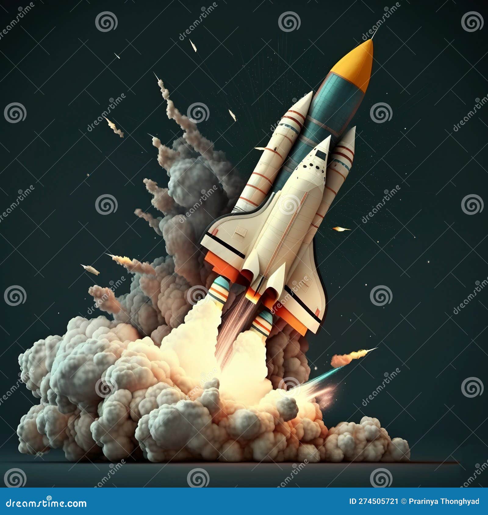 Rocket Taking Off into Space. Rocket with Smoke Flies into Space ...