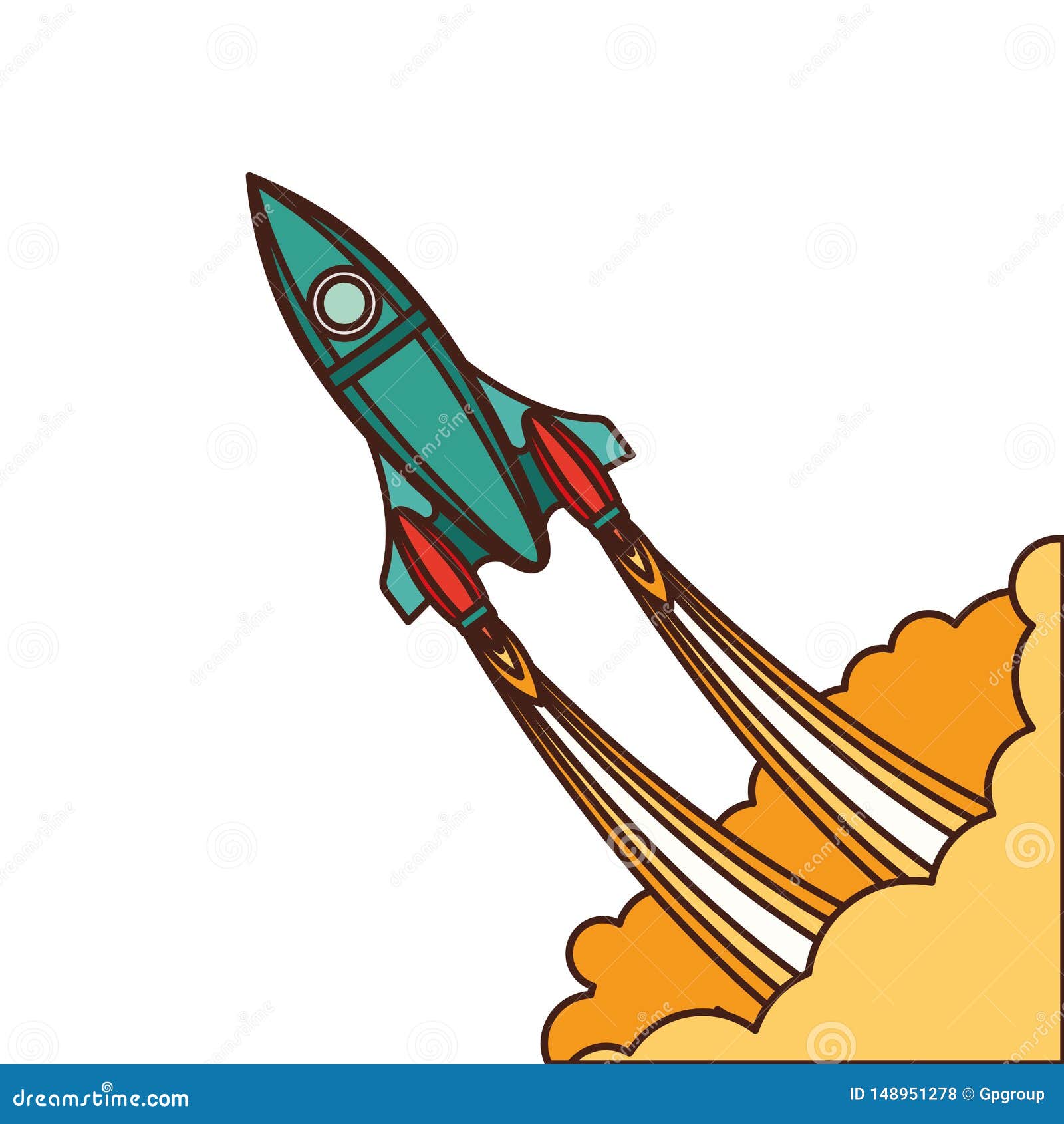 Rocket Taking Off in White Background Stock Vector - Illustration of ...