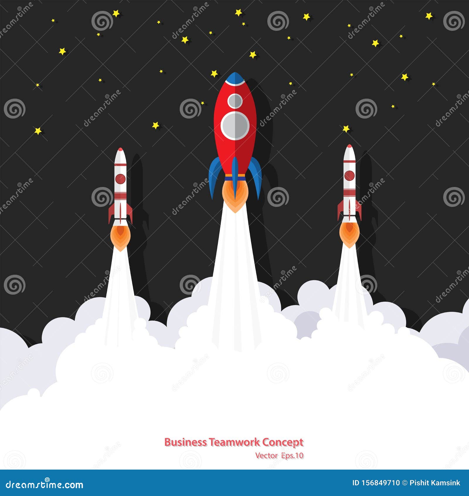 Rocket Team Ship in a Flat Style Stock Vector - Illustration of galaxy ...