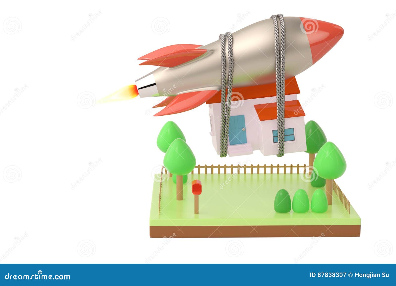 Rocket Tied House 3d Illustration Stock Illustrations – 3 Rocket Tied ...