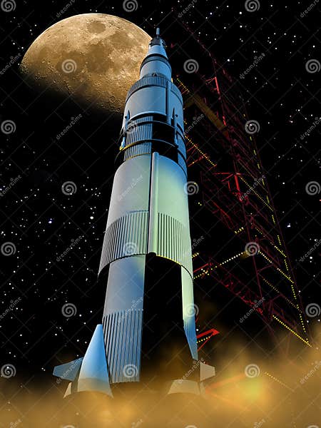 Rocket to the Moon stock illustration. Illustration of america - 23858606