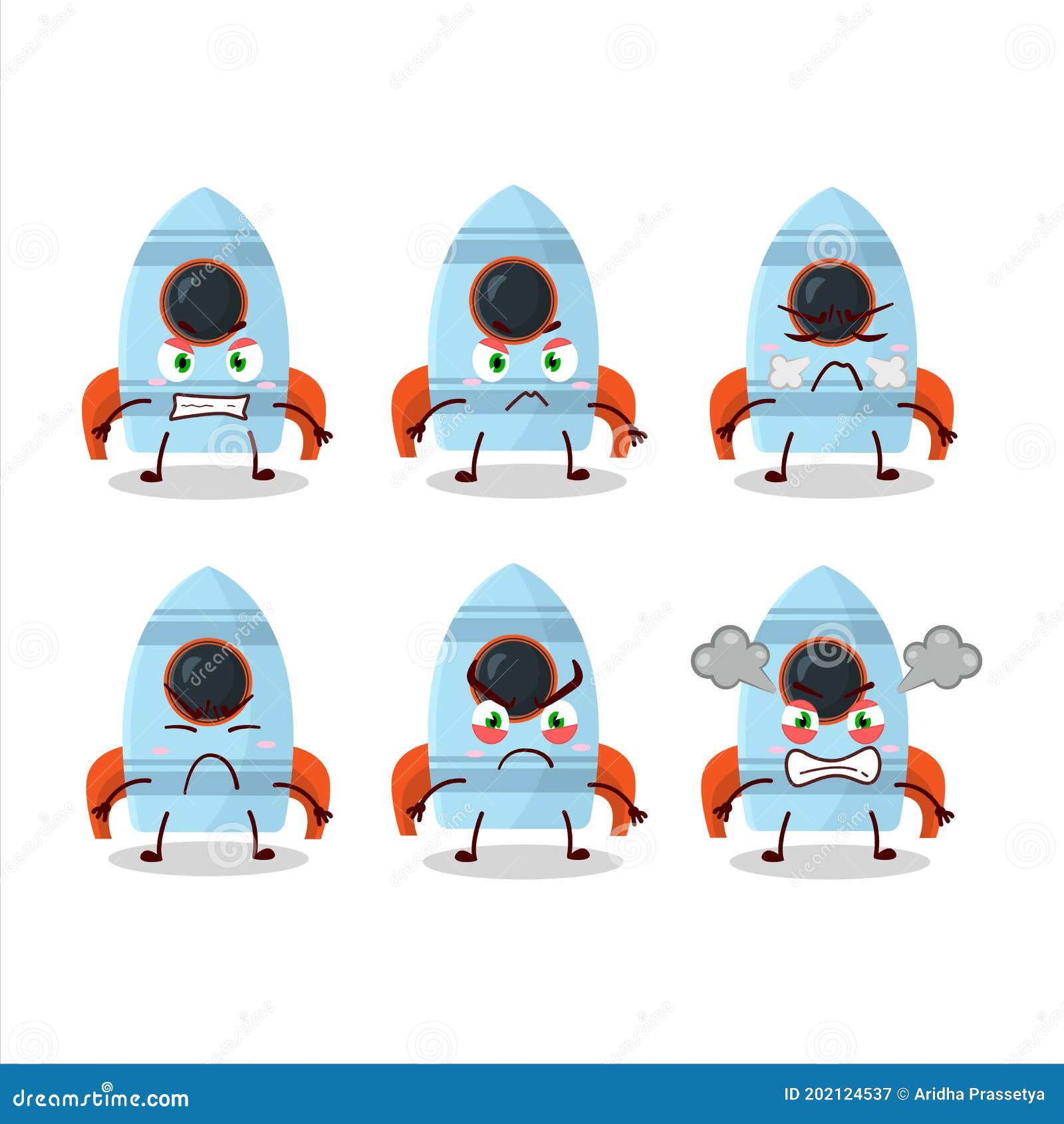 Rocket Toy Cartoon Character with Various Angry Expressions Stock ...