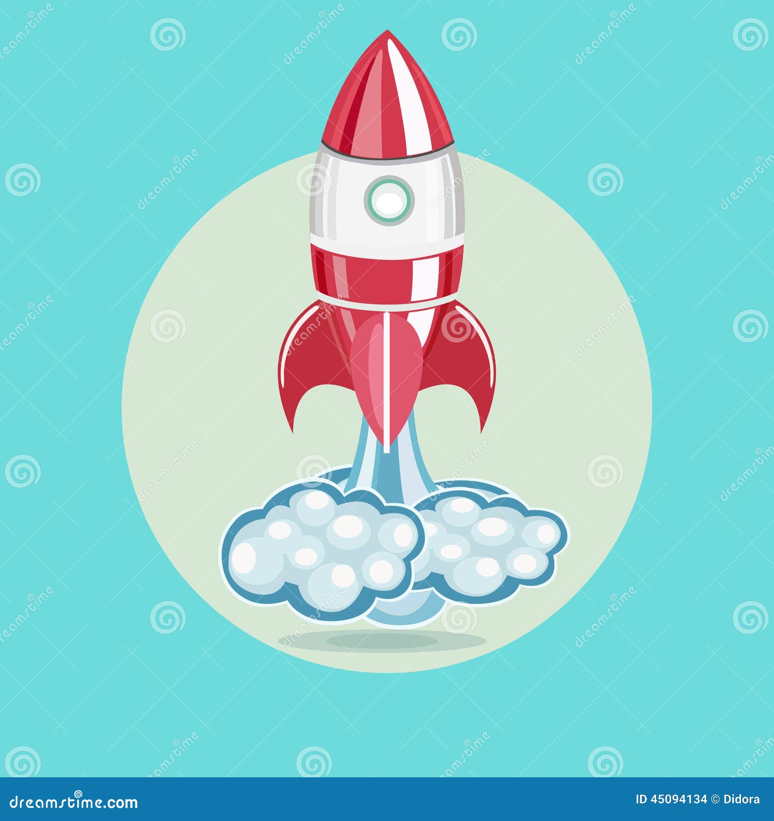 Rocket with Trace of Clouds Flat Design Vector Stock Vector ...