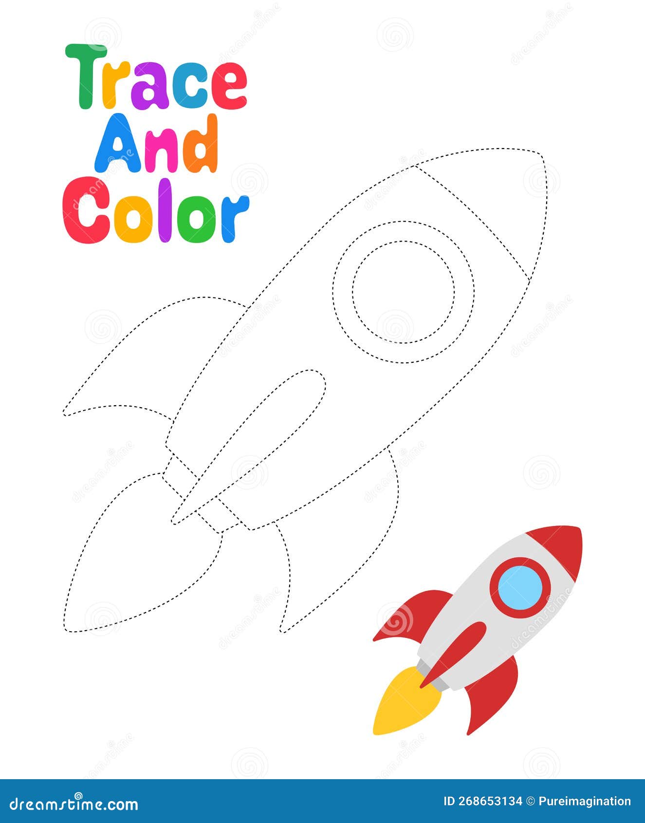 Rocket Tracing Worksheet for Kids Stock Vector - Illustration of draw ...