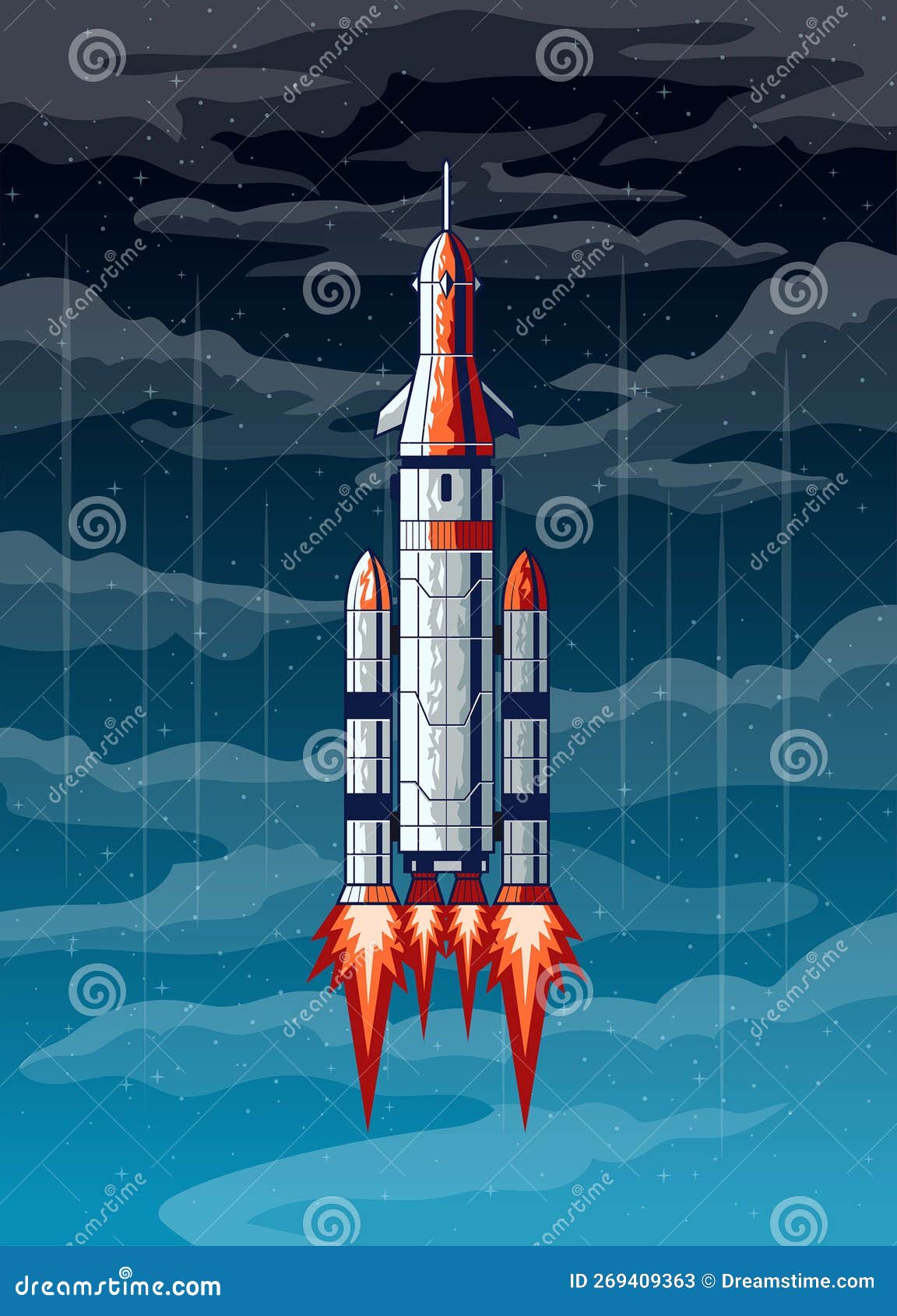 Rocketed Space Ship Launch in the Starry Night Stock Vector ...