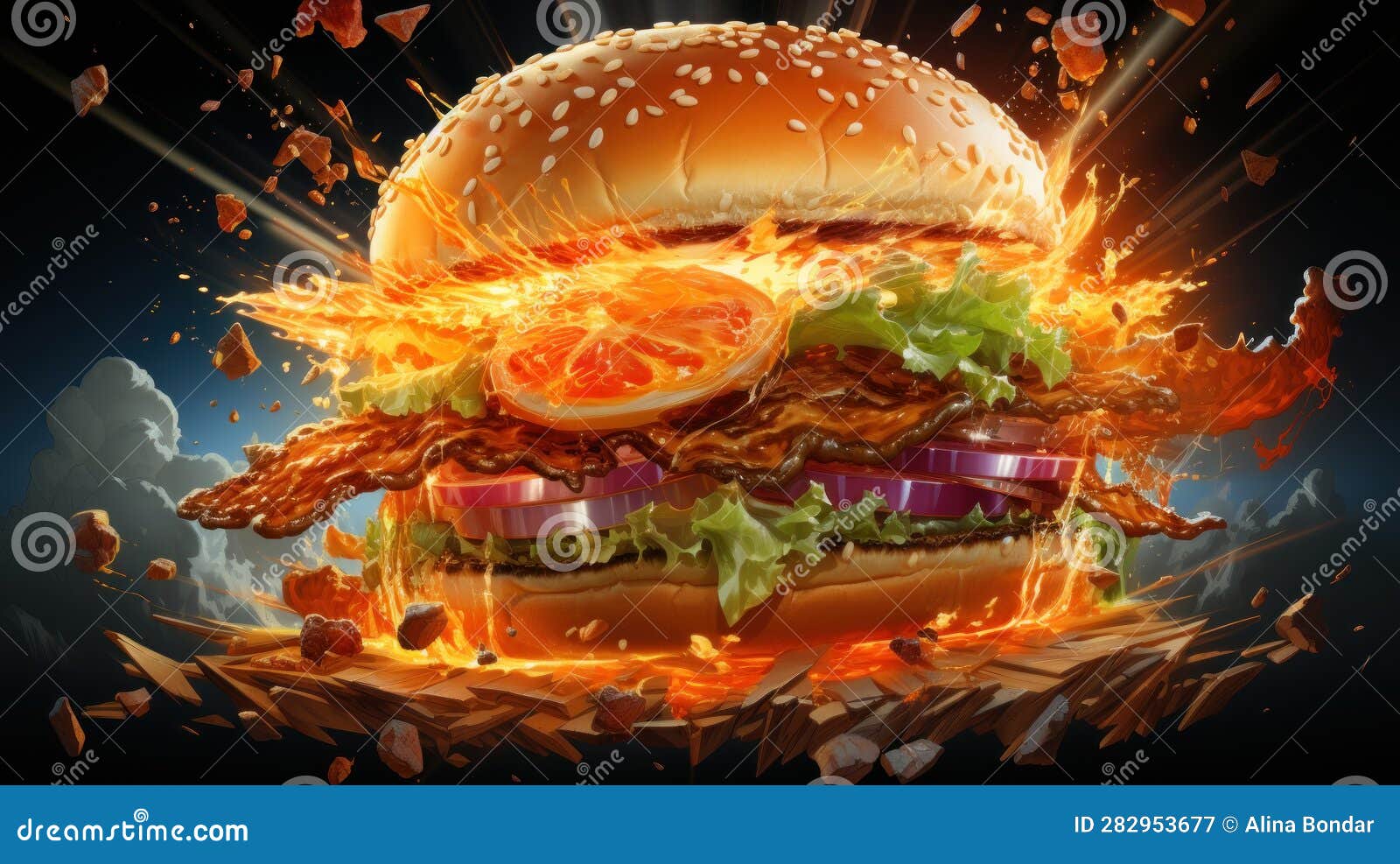 Rocketing Flavor: Fly Burger Blast. Created with Generative AI Stock ...