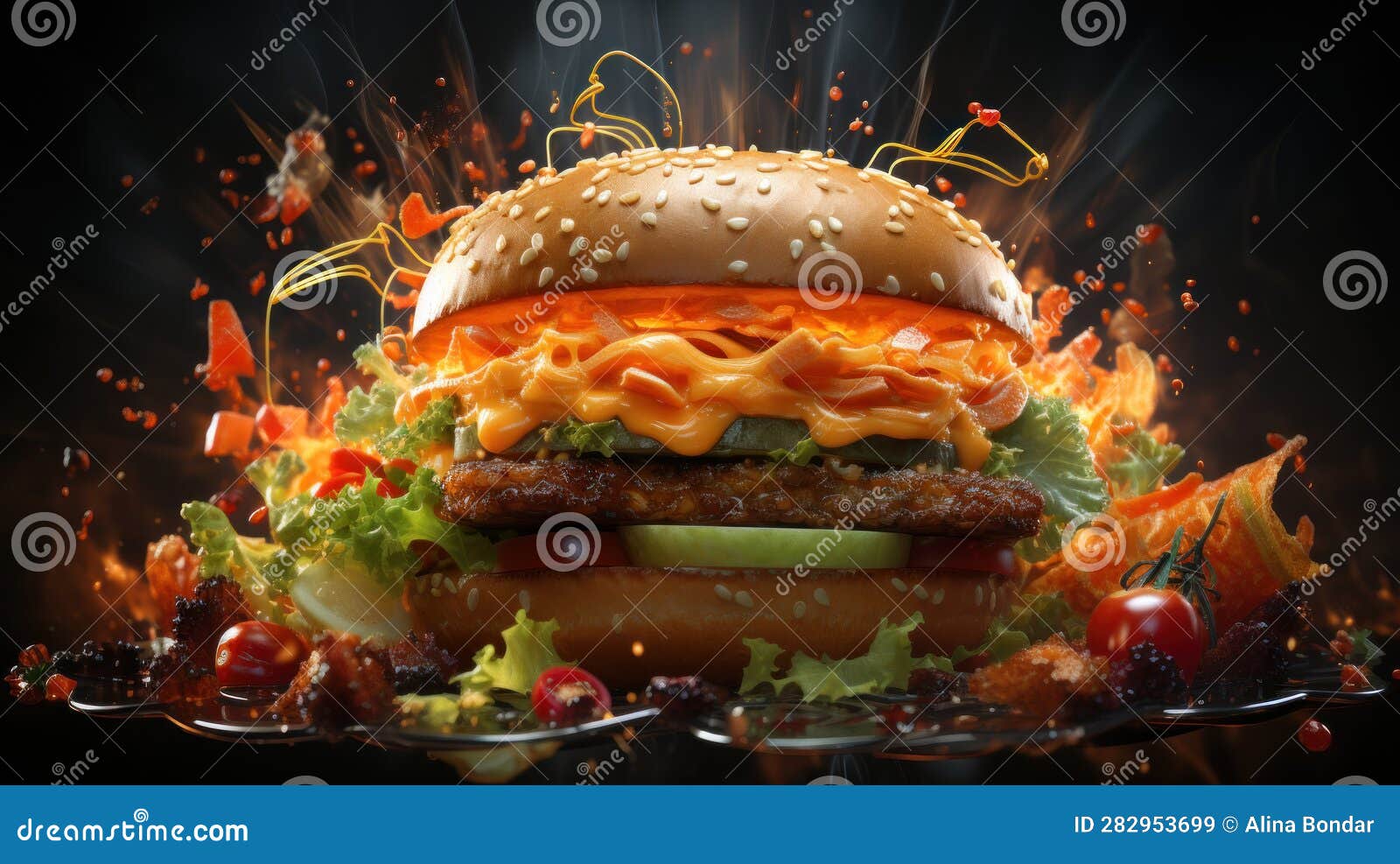 Rocketing Flavor: Fly Burger Blast. Created with Generative AI Stock ...