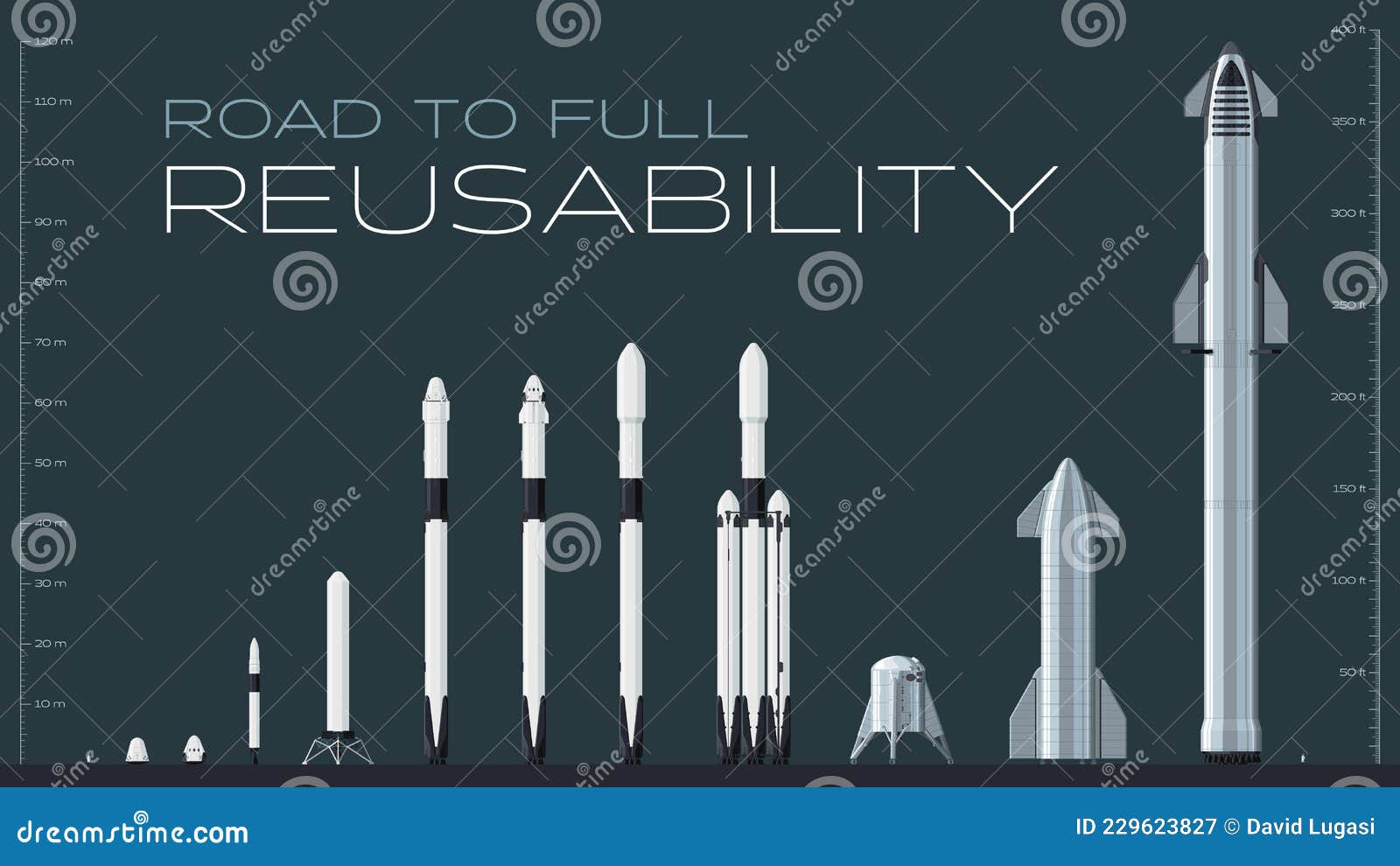 Landing Of The SpaceX Lunar Starship On The Moon Vector Illustration ...