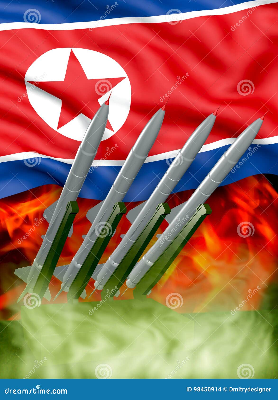 Background DPRK Flag In Folds. Red Banner. Pennant With Stars Concept ...