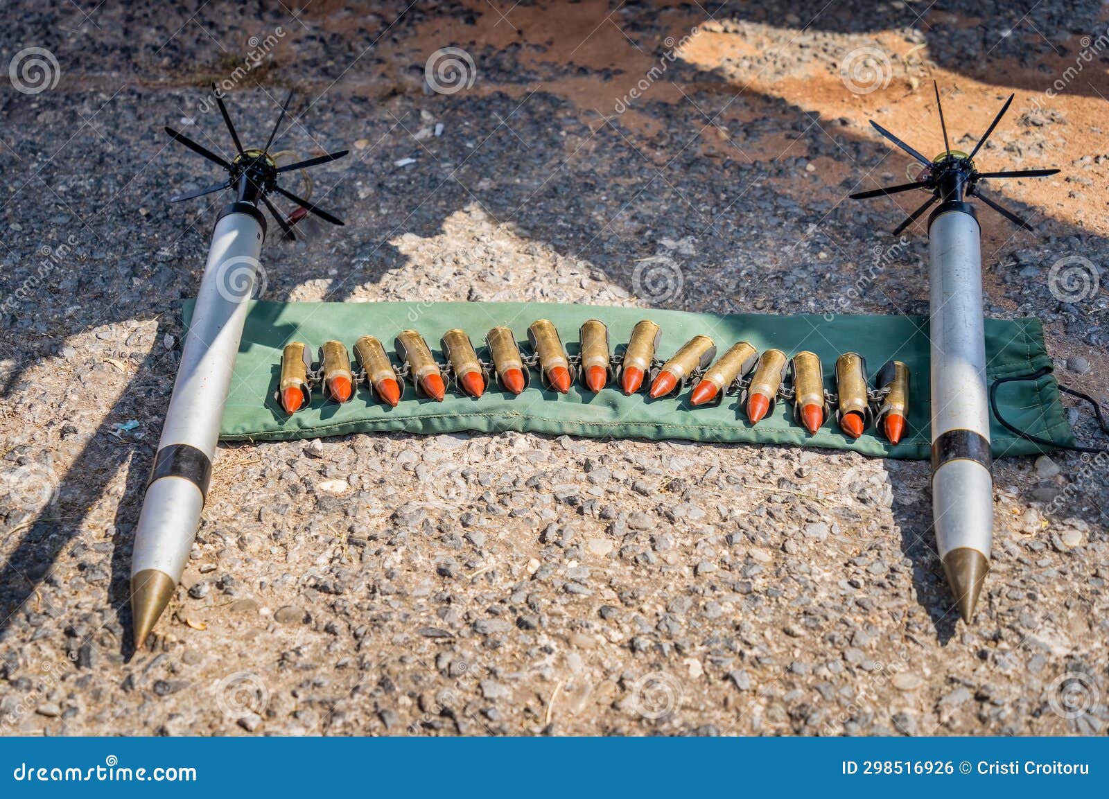 Rockets and Bullets Ammunition on the Ground Stock Photo - Image of ...