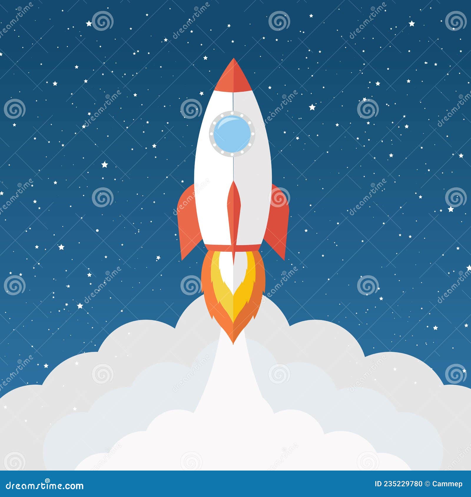 Rockets with Clouds and Star Banner Stock Vector - Illustration of ship ...