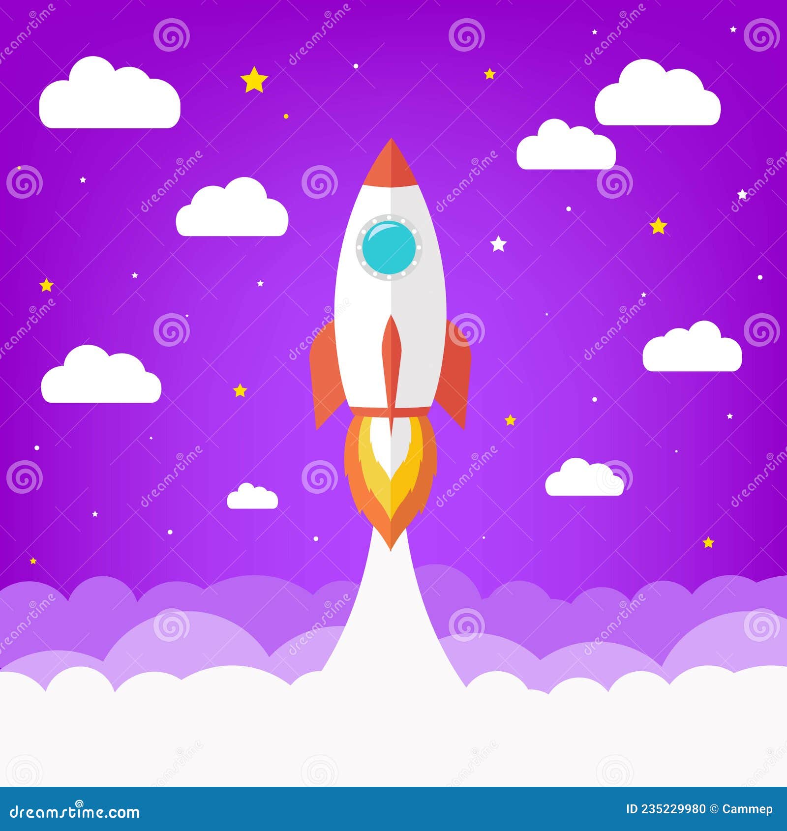 Rockets with Clouds and Star Poster Stock Vector - Illustration of ...