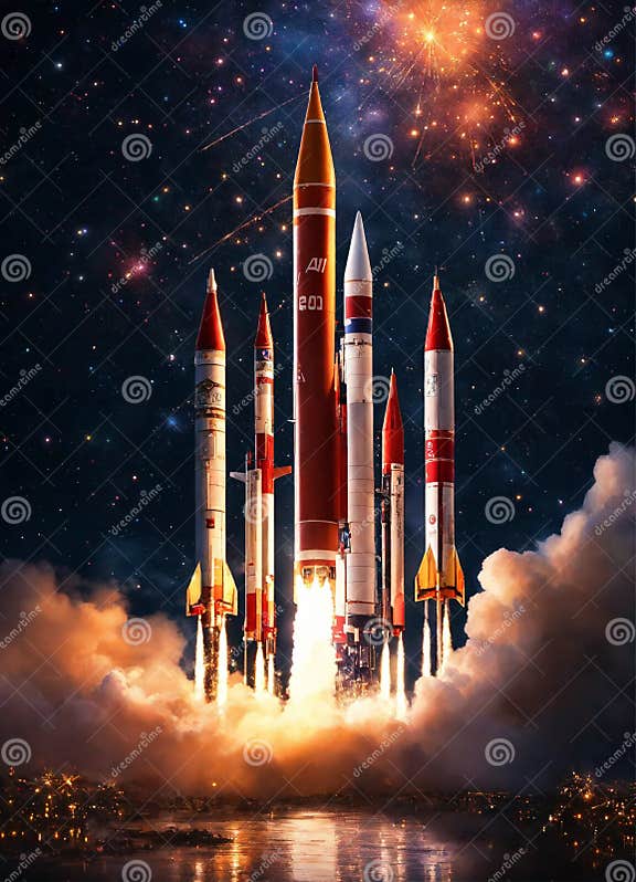 Rockets Fly into the Sky. Selective Focus Stock Photo - Image of blue ...