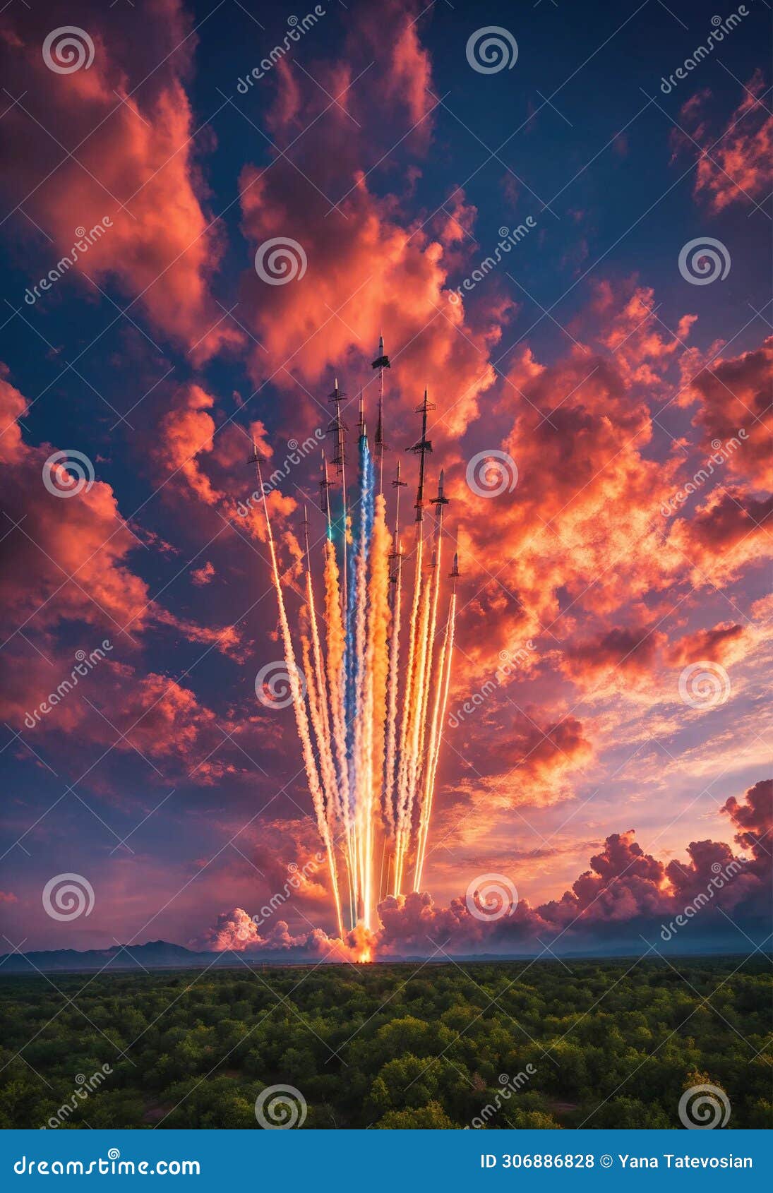 Rockets Fly into the Sky. Selective Focus Stock Photo - Image of banner ...