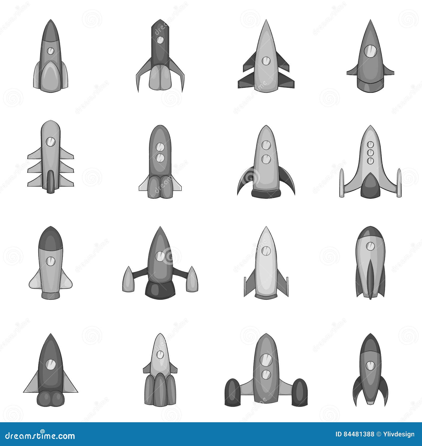 Rockets Icons Set, Monochrome Style Stock Vector - Illustration of ...