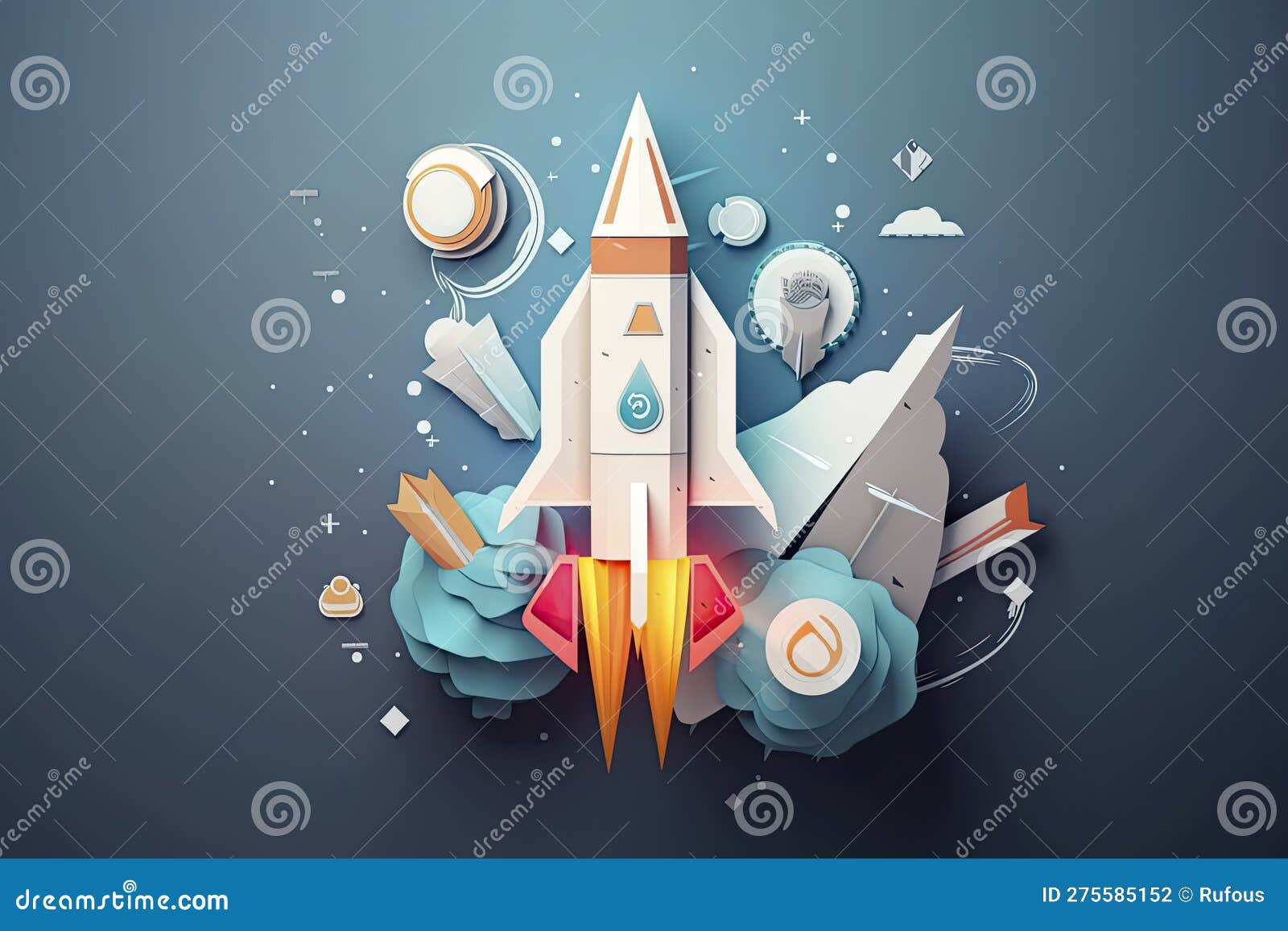 Rockets Launch with Communication and Security Icon on the World Map ...