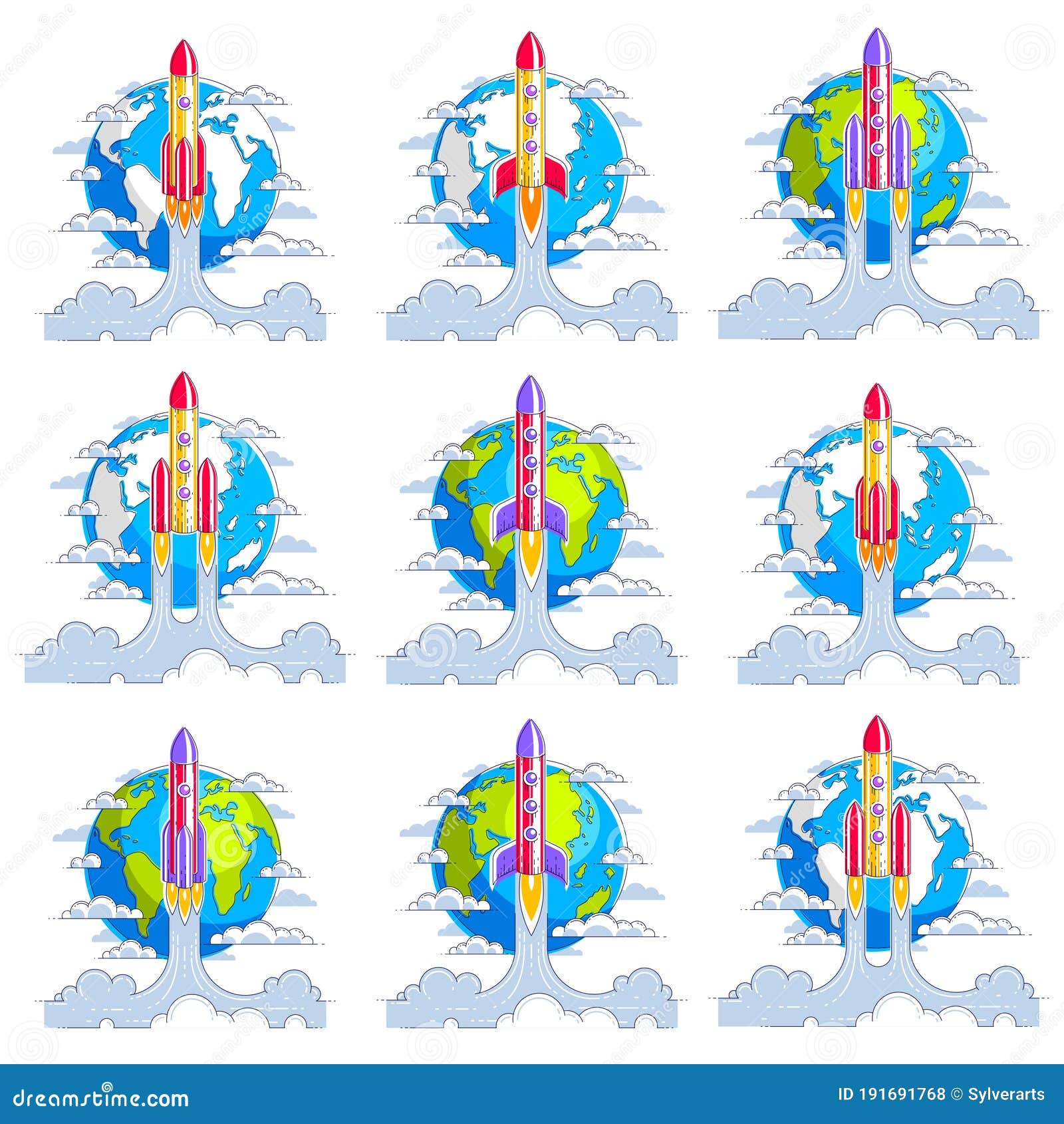 Rockets Launch Over Planet Earth into Undiscovered Space. Explore ...