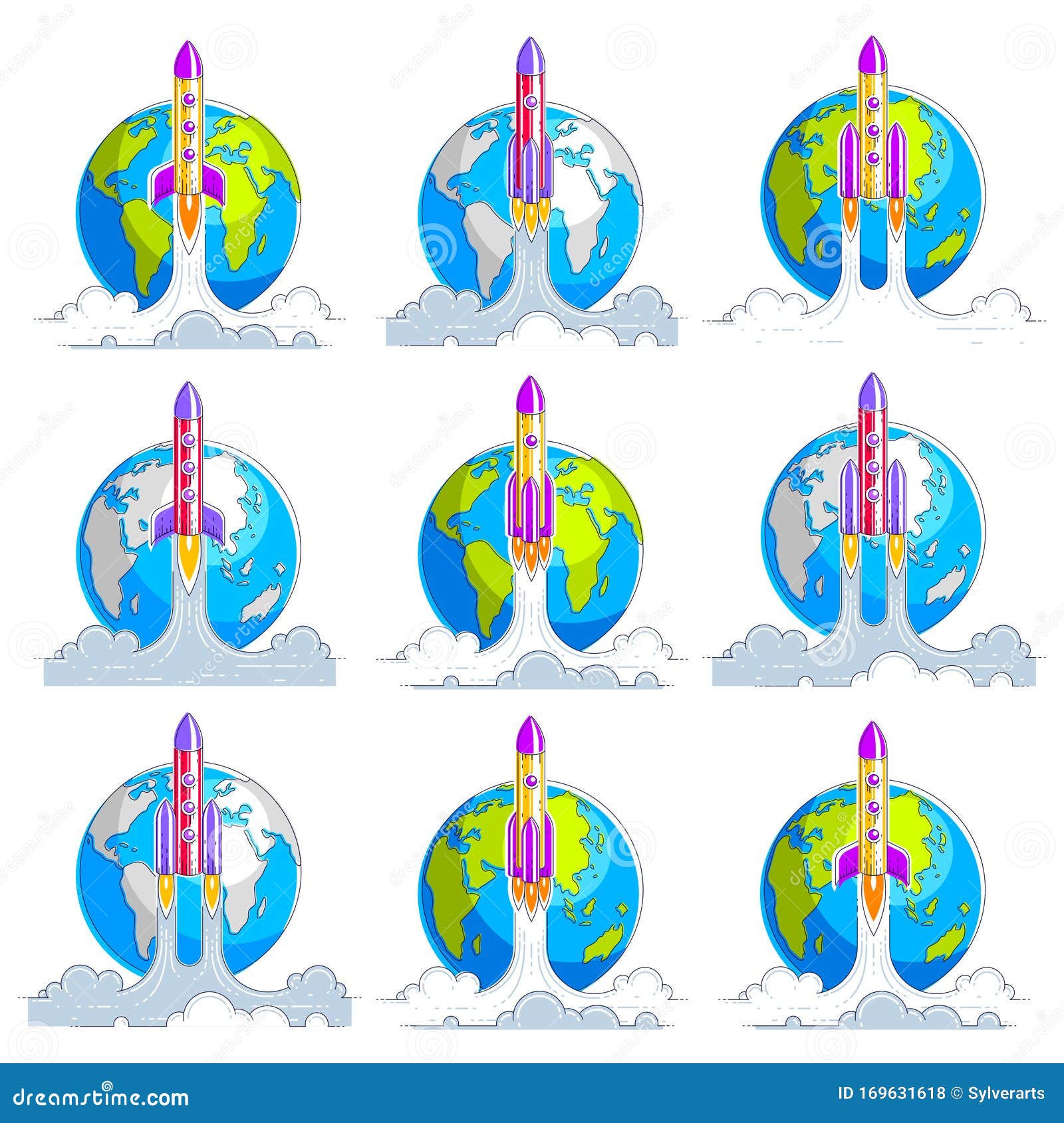 Rockets Launch Over Planet Earth into Undiscovered Space. Explore ...