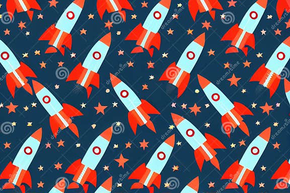 Rockets Pattern on Blue Background.Ai Generated Stock Illustration - Illustration of airplane ...