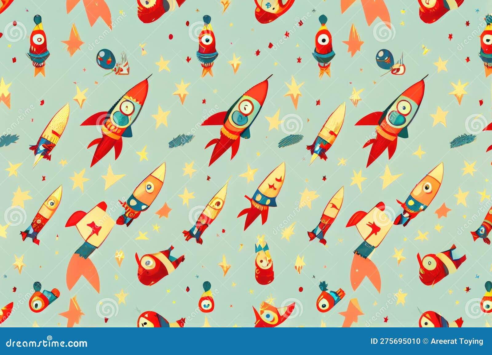 Rockets Pattern on Blue Background.Ai Generated Stock Illustration ...