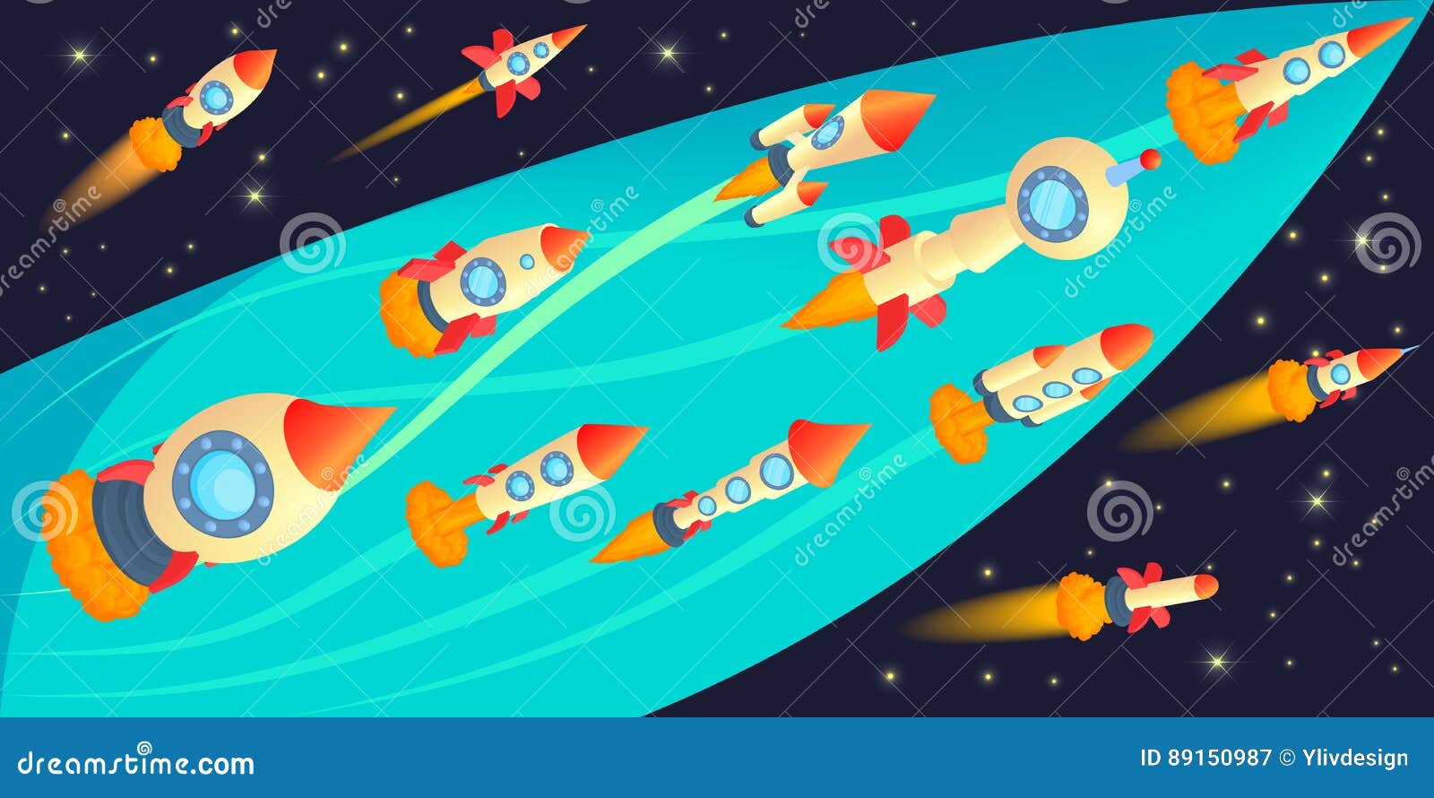 Rockets Race Horizontal Banner, Cartoon Style Stock Vector ...