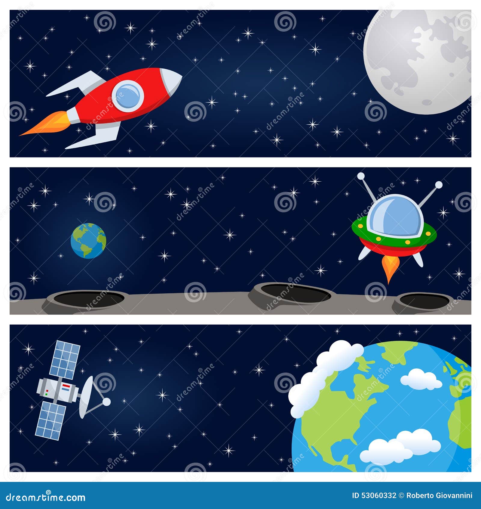 Rockets & Satellite Horizontal Banners Stock Vector - Illustration of ...