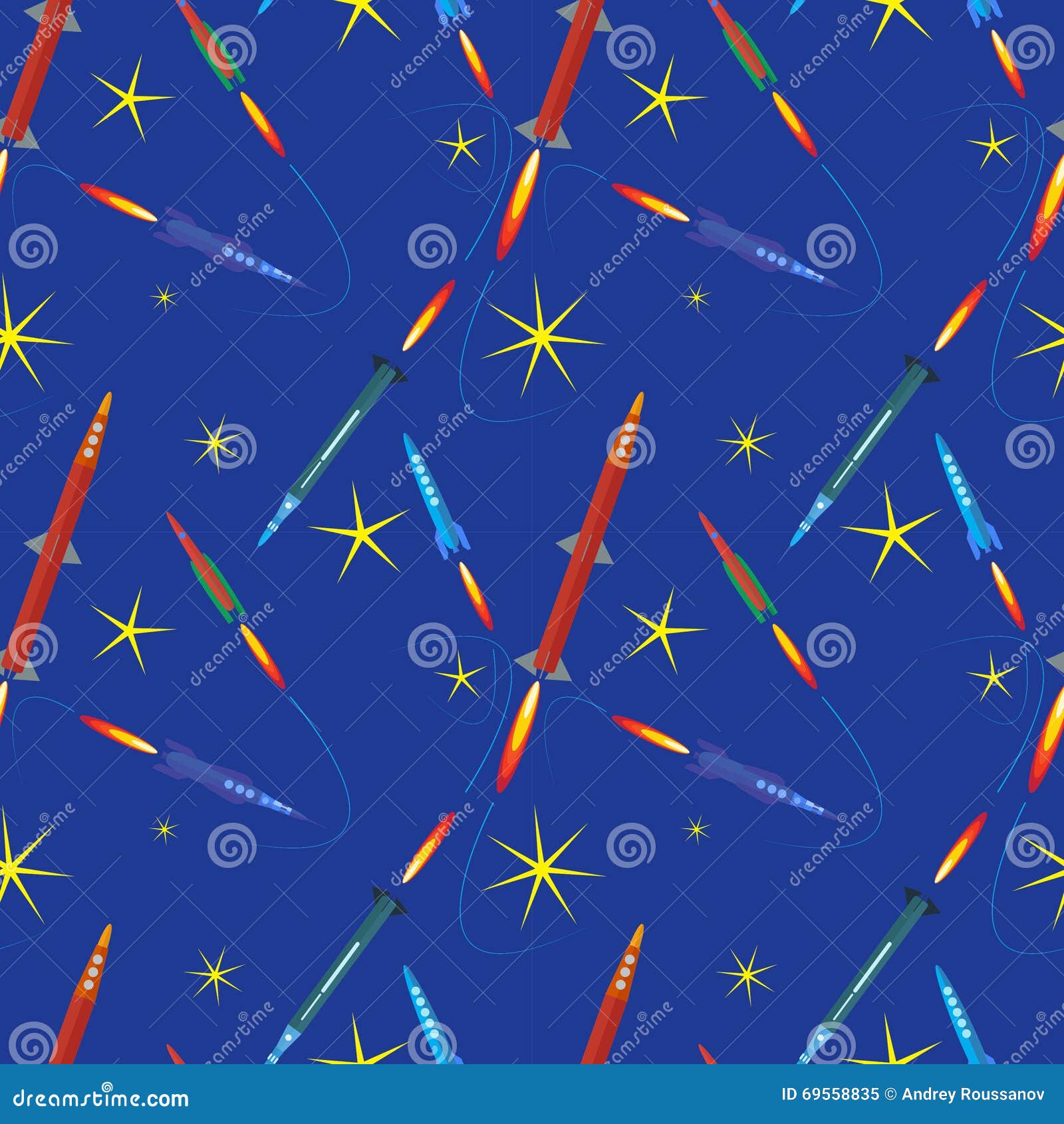 Rockets in Space Seamless Pattern Stock Vector - Illustration of ...