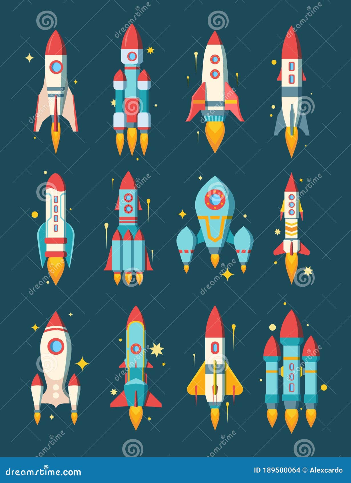 Rockets Space Set. Star Ships Modern Various Shapesfire Escaping Engine ...
