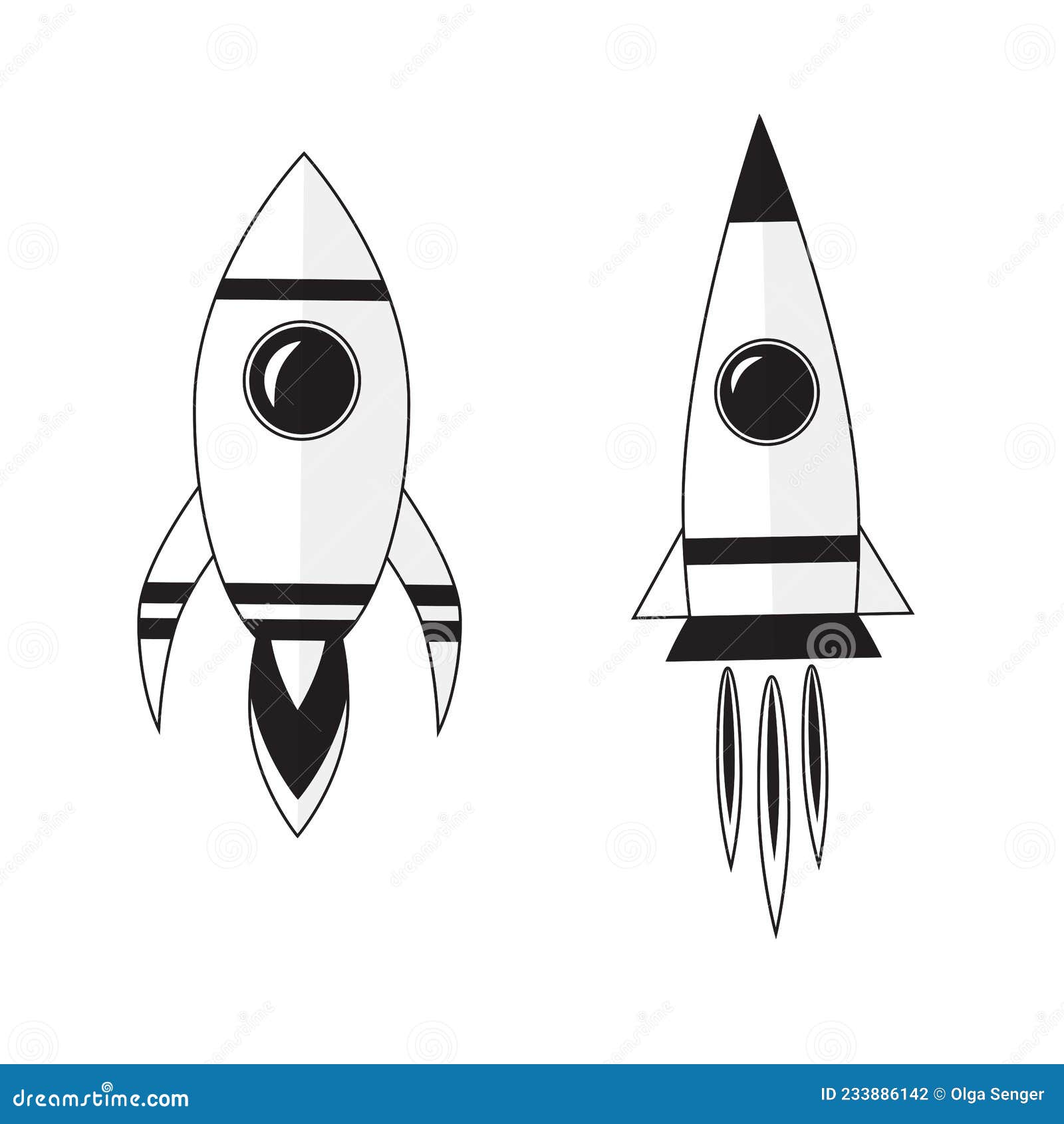 Two Rockets, Black and White Spaceship Icons Stock Vector ...