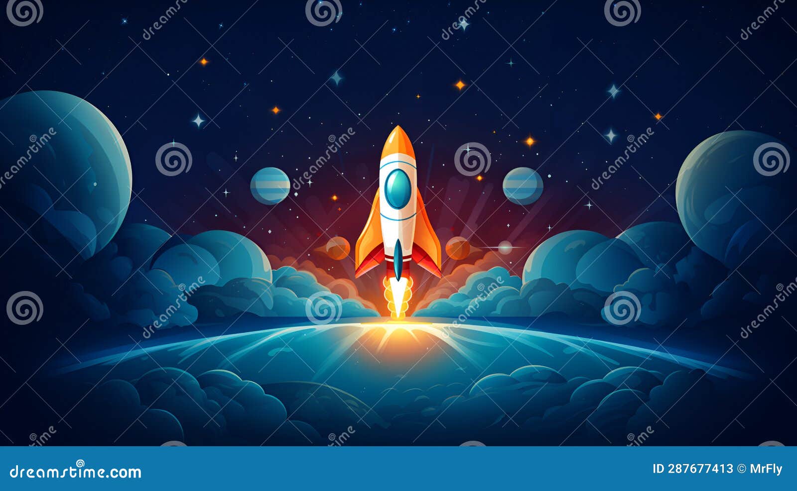 Rocketship Flying In Space, Illustration | CartoonDealer.com #287677413