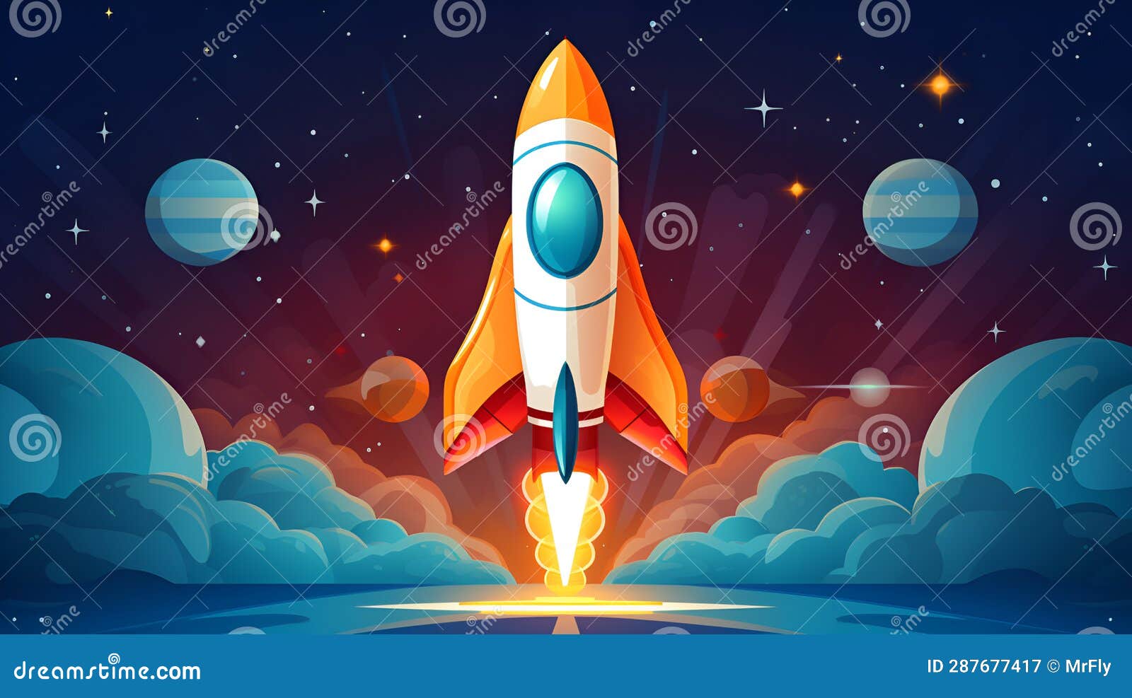 Rocketship Flying in Space, Illustration Stock Illustration ...