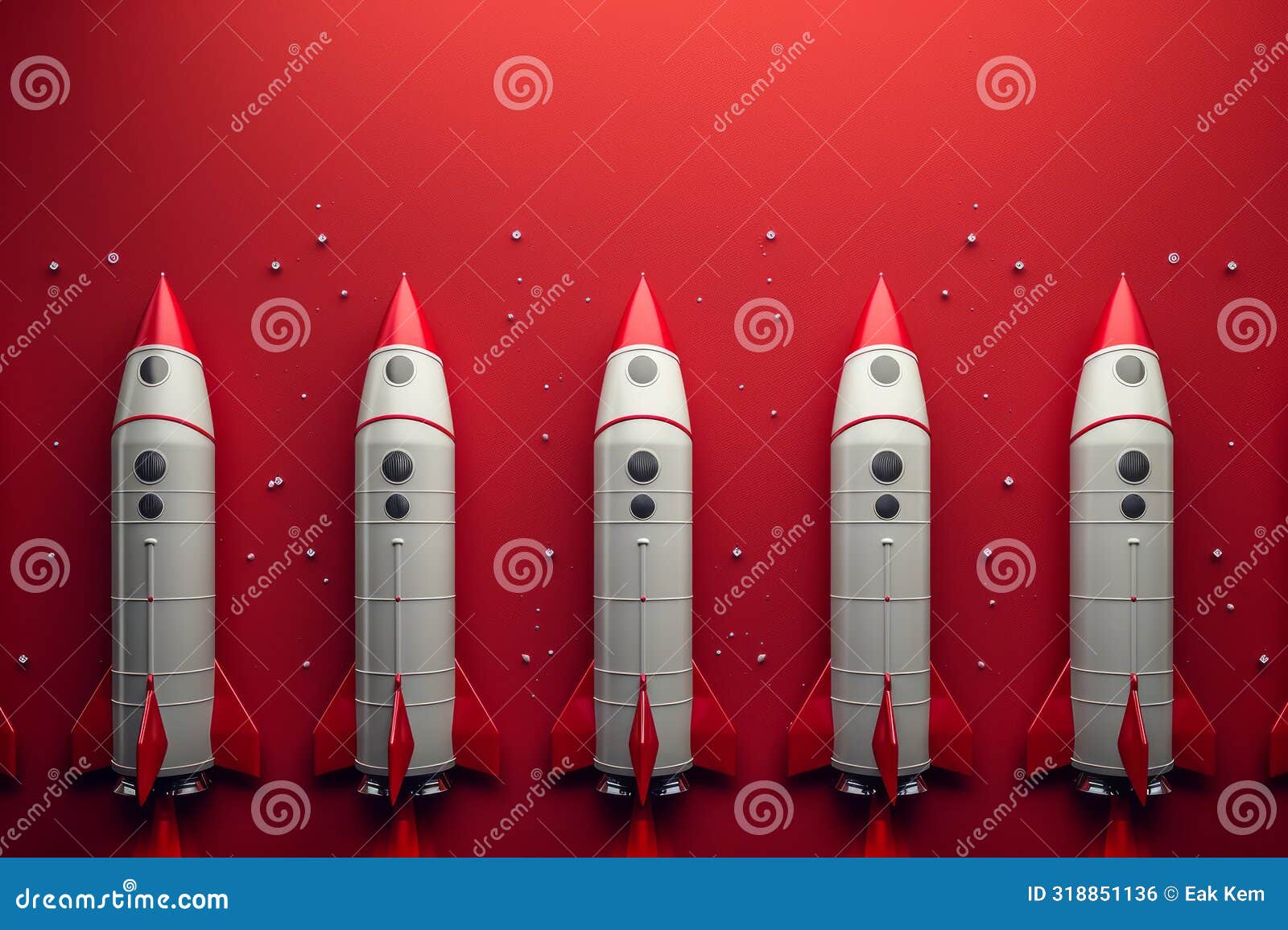 Rocketship Formation on Red Background Symbolizing Uniformity and ...