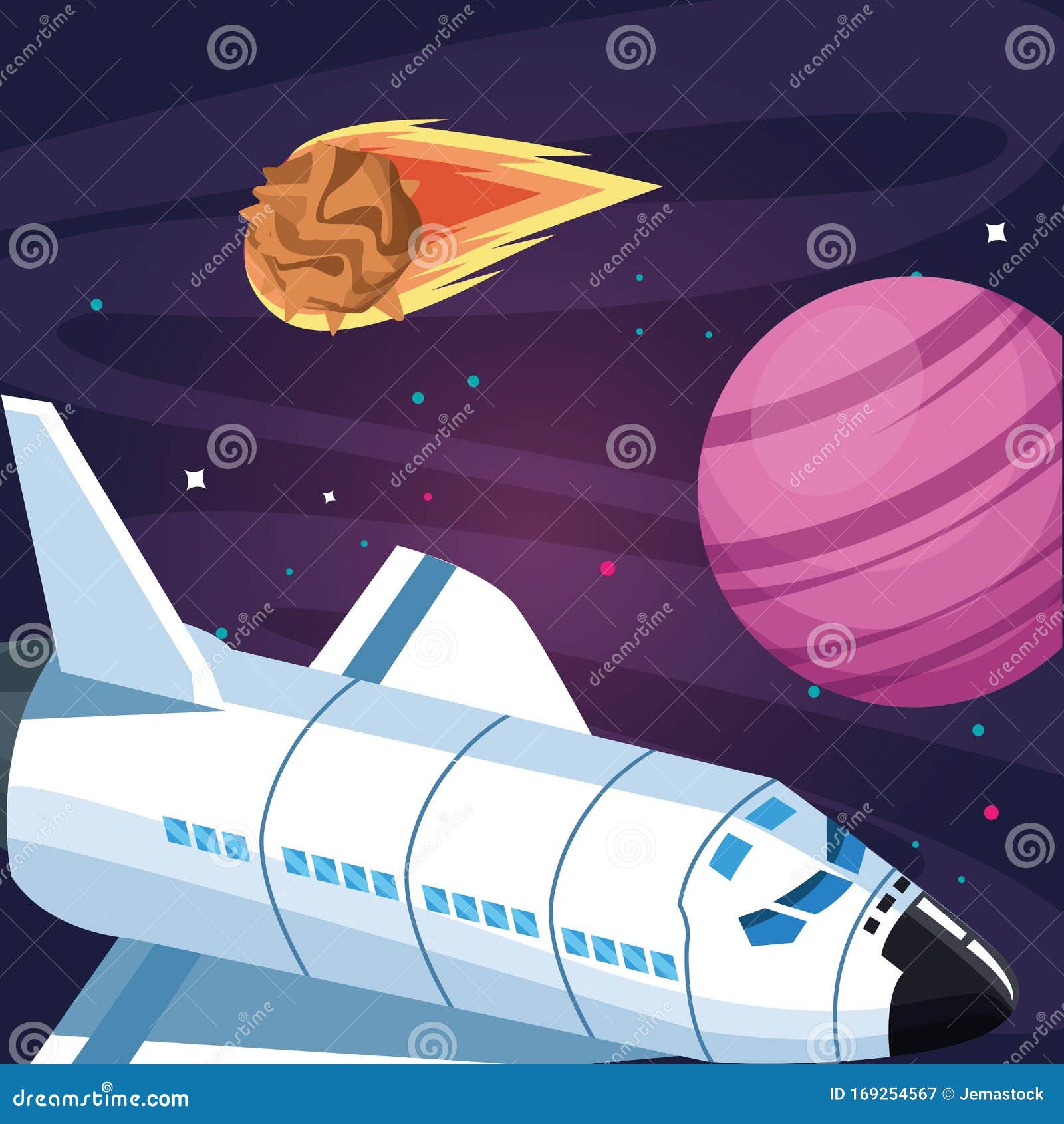 Rocketship Planet and Asteroid Galaxy Space Exploration Stock Vector ...