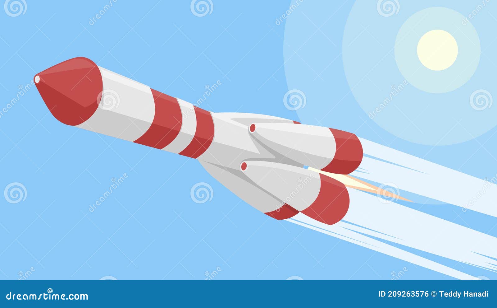 Rocket With 4 Boosters And Turbos Trough The Sunlight Vector ...